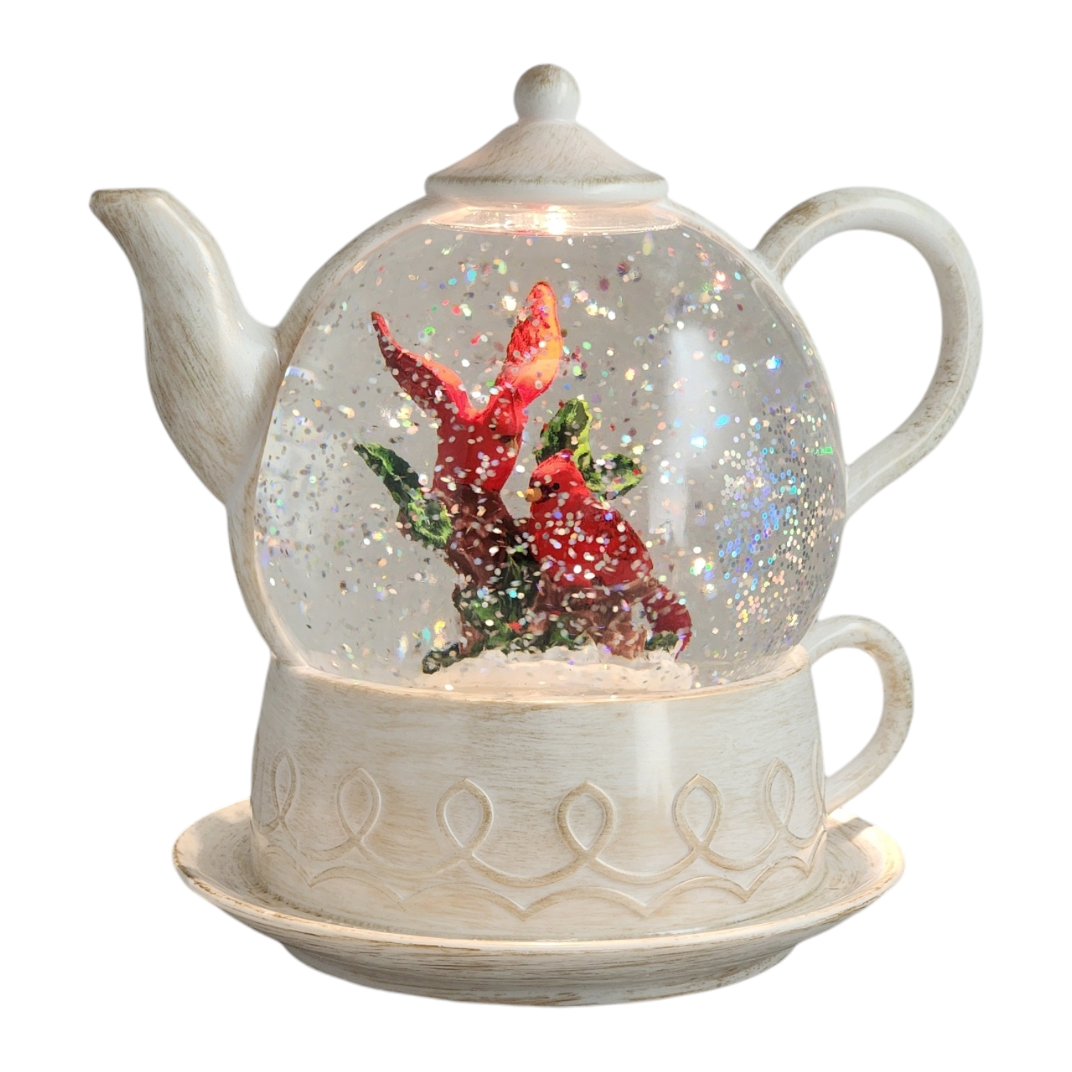 Lighted Water Globe Teapot - Cardinals – The Country Christmas Loft
