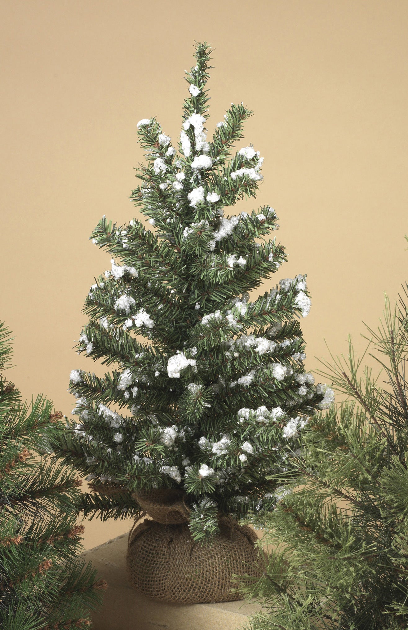 18 Inch Table top Tree in Burlap Base - Snowy Green – The Country ...