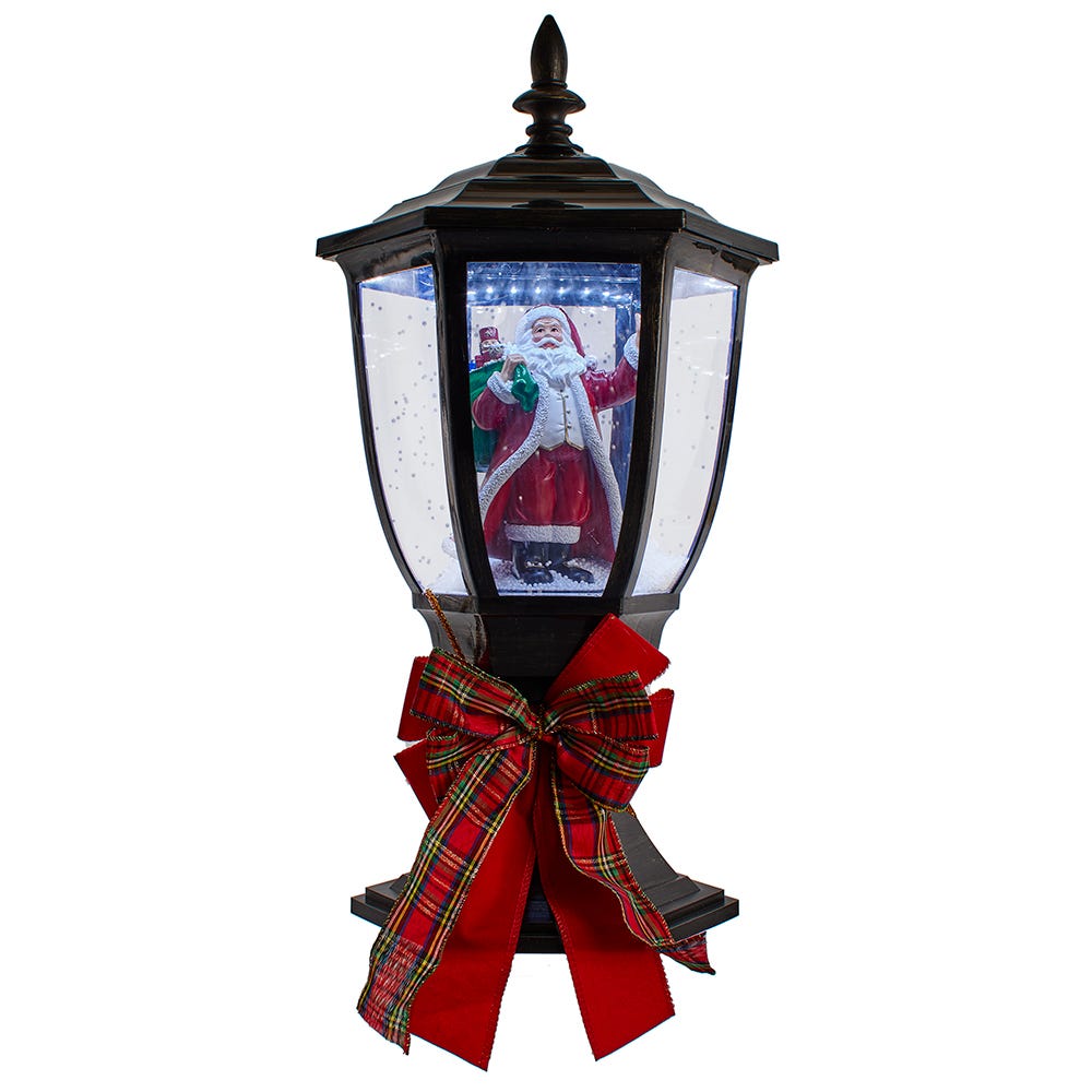 12" Lighted Musical Santa Lamp Post With Snow Effect – The Country ...