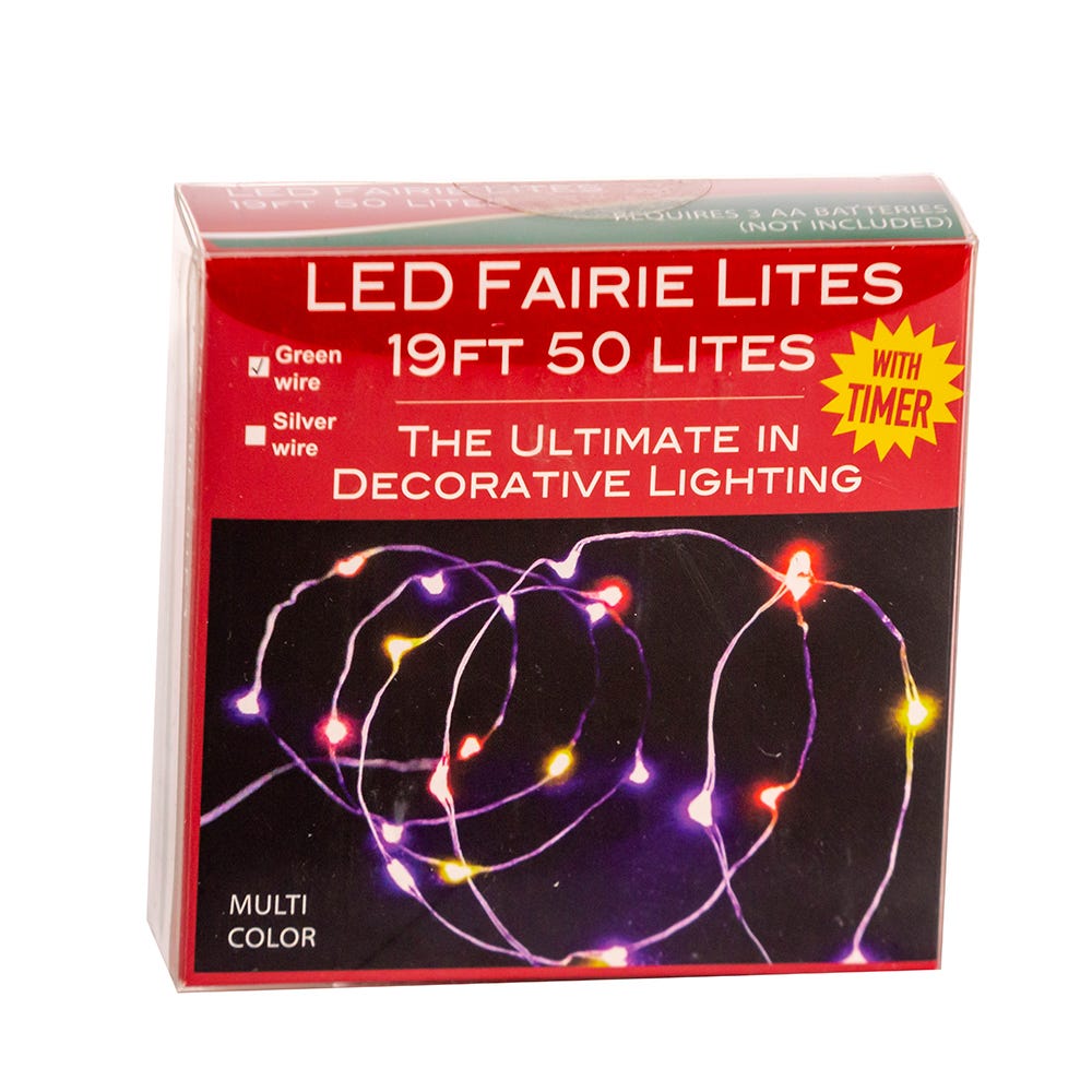 50-Light Battery-Operated Multicolored LED Green Wire Fairy Lights ...