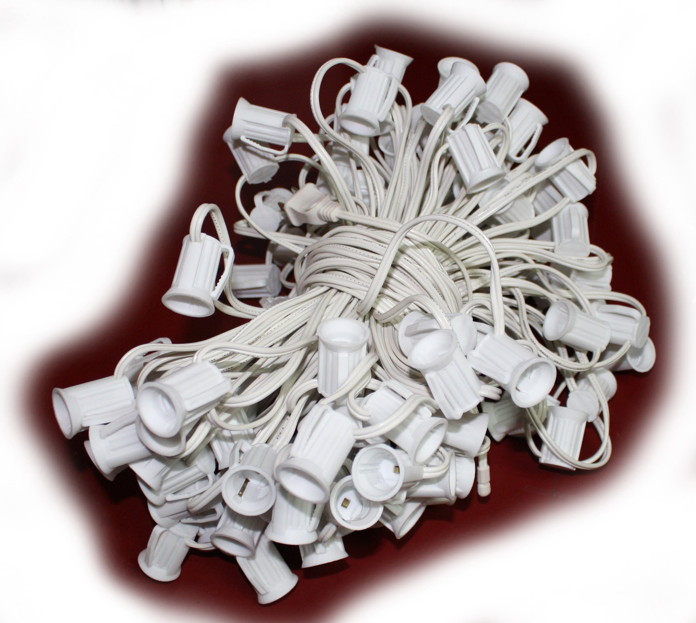 White C9 Cord with 100 Sockets - 100 Feet Long – The Country Christmas Loft