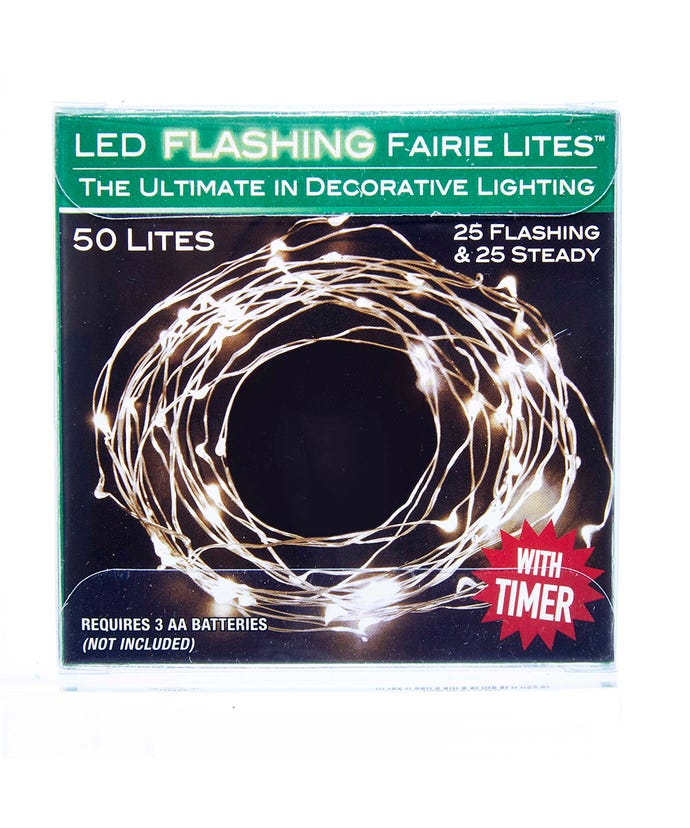 Battery-Operated 50-Light LED Fairy Twinkle Light Set - Cool White ...